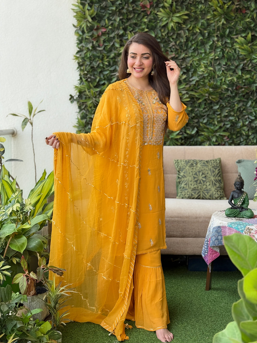 saacha yellow gota patti hand work full set